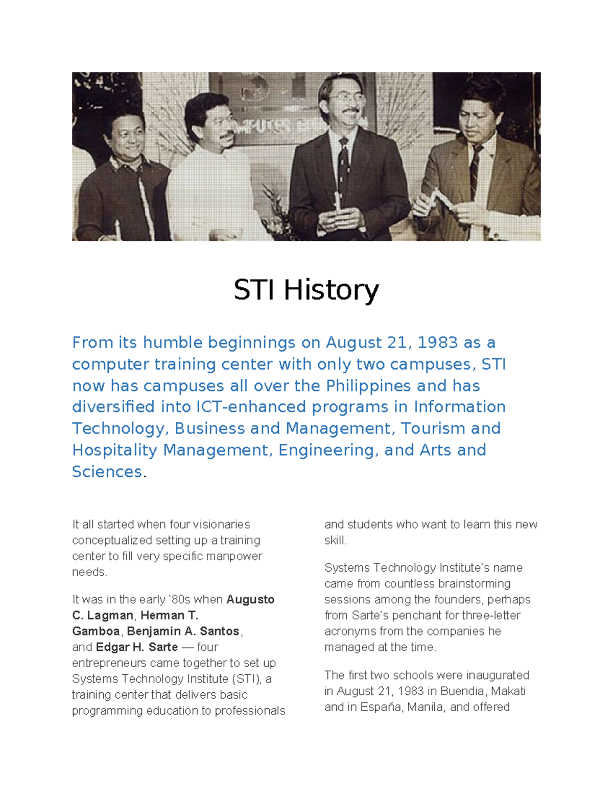 Doringo Mitzi 2LE - STI History From its humble beginnings on August 21 ...