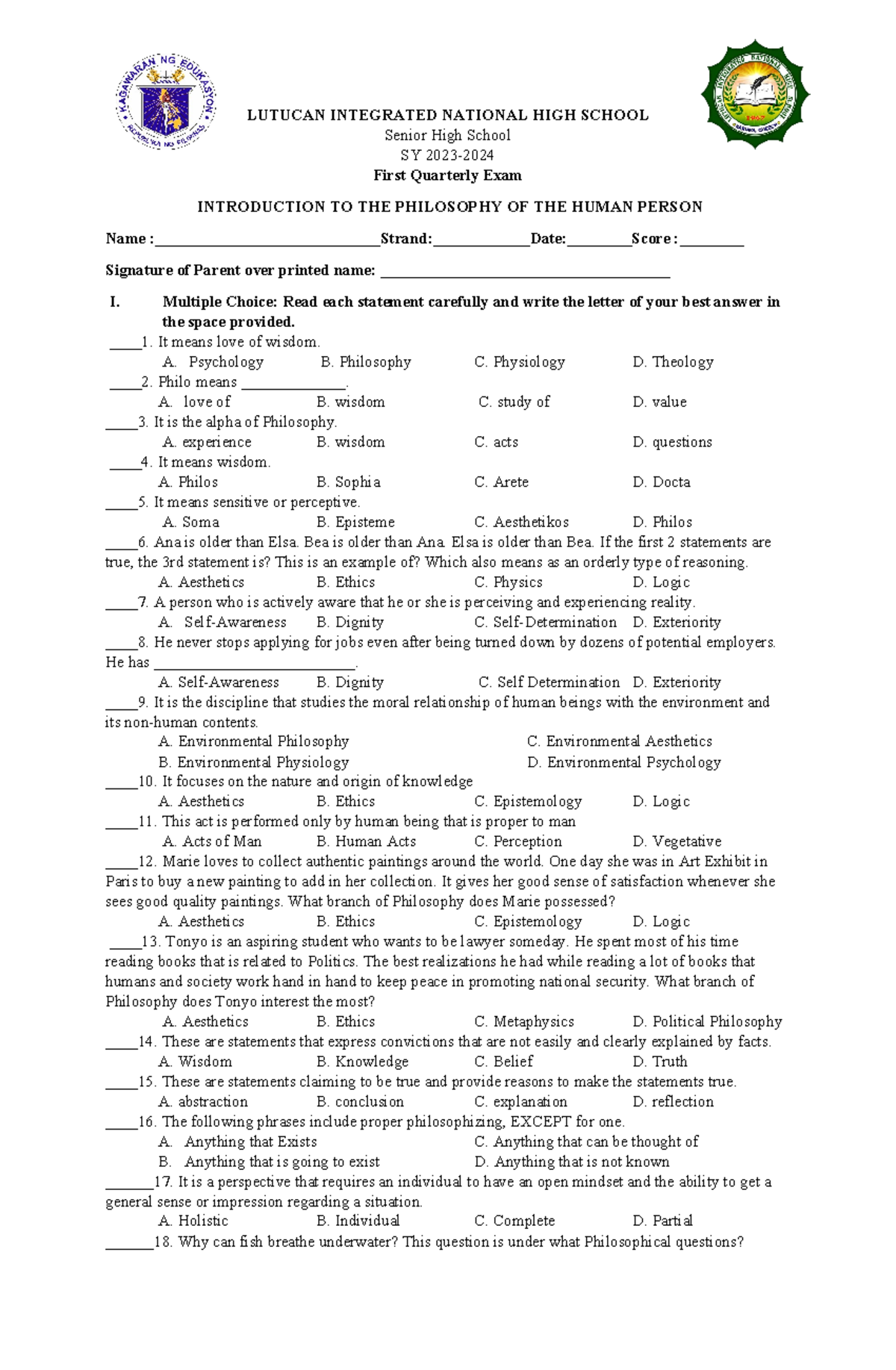 1st-Periodical-exam-Philo-to-pptint - LUTUCAN INTEGRATED NATIONAL HIGH ...