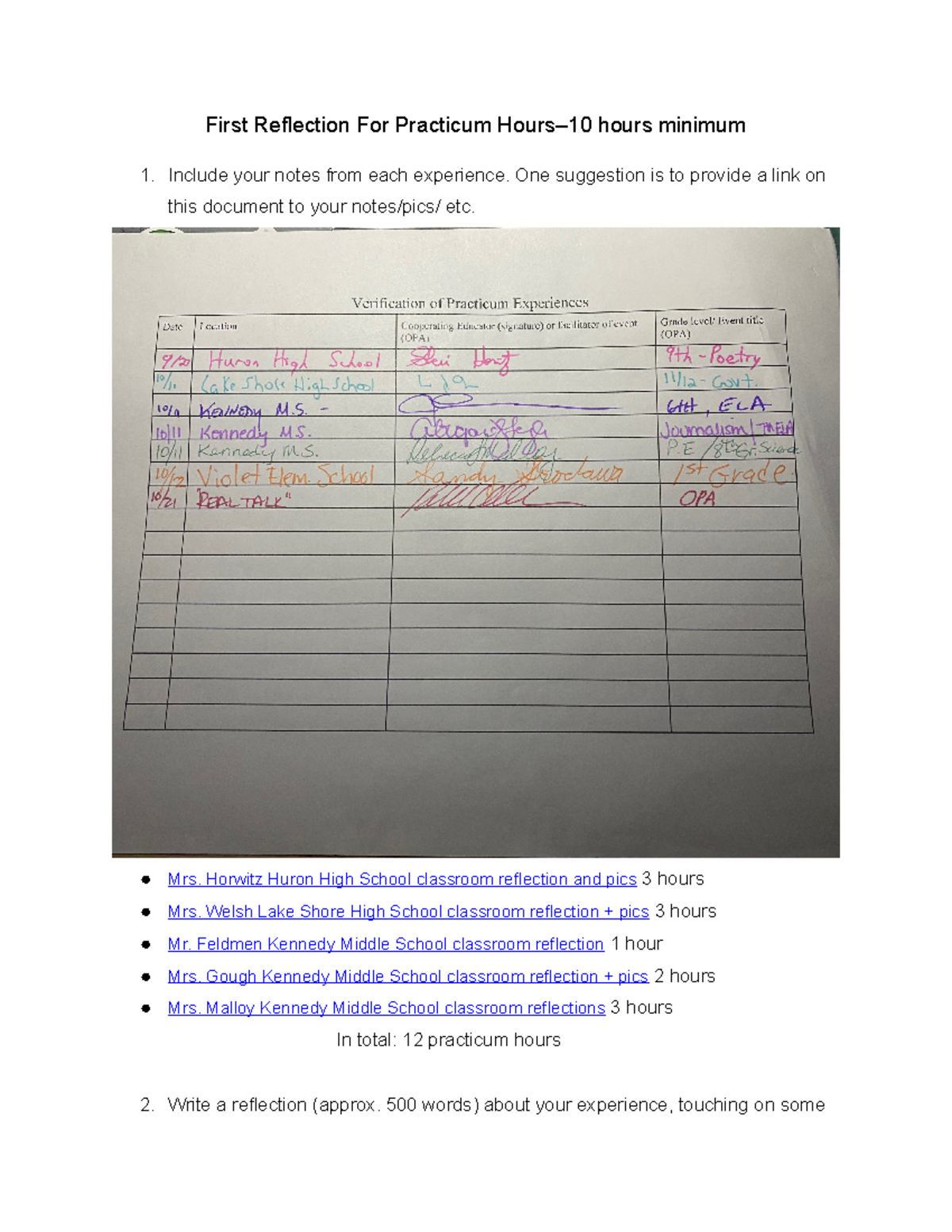 First Reflection For Practicum Hours–12 hours - Hannah Clark - First ...