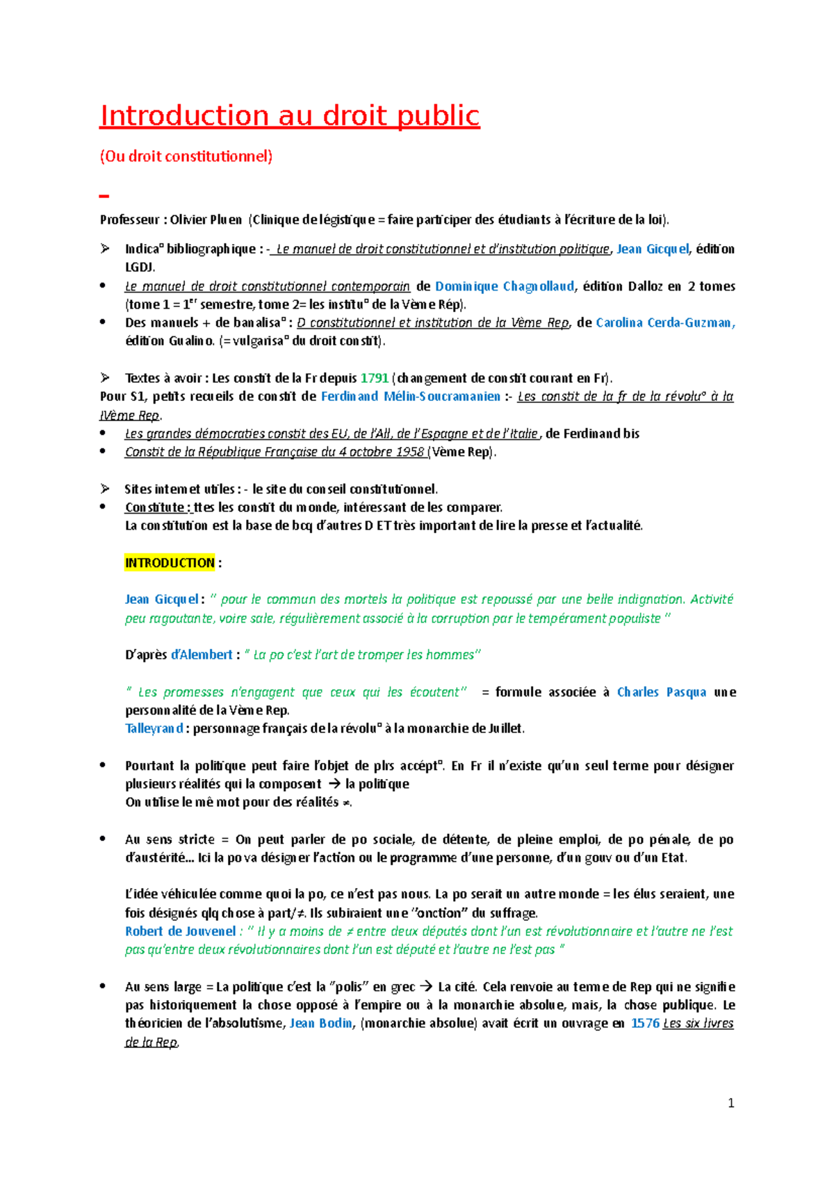 Introduction au droit public - Indica° bibliographique : - Le manuel de droit constitutionnel et ...