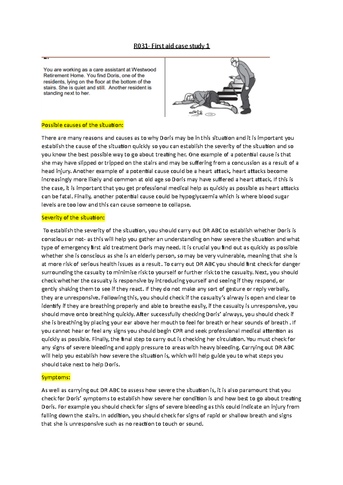 Case study 1 coursework health and social - R031- First aid case study ...