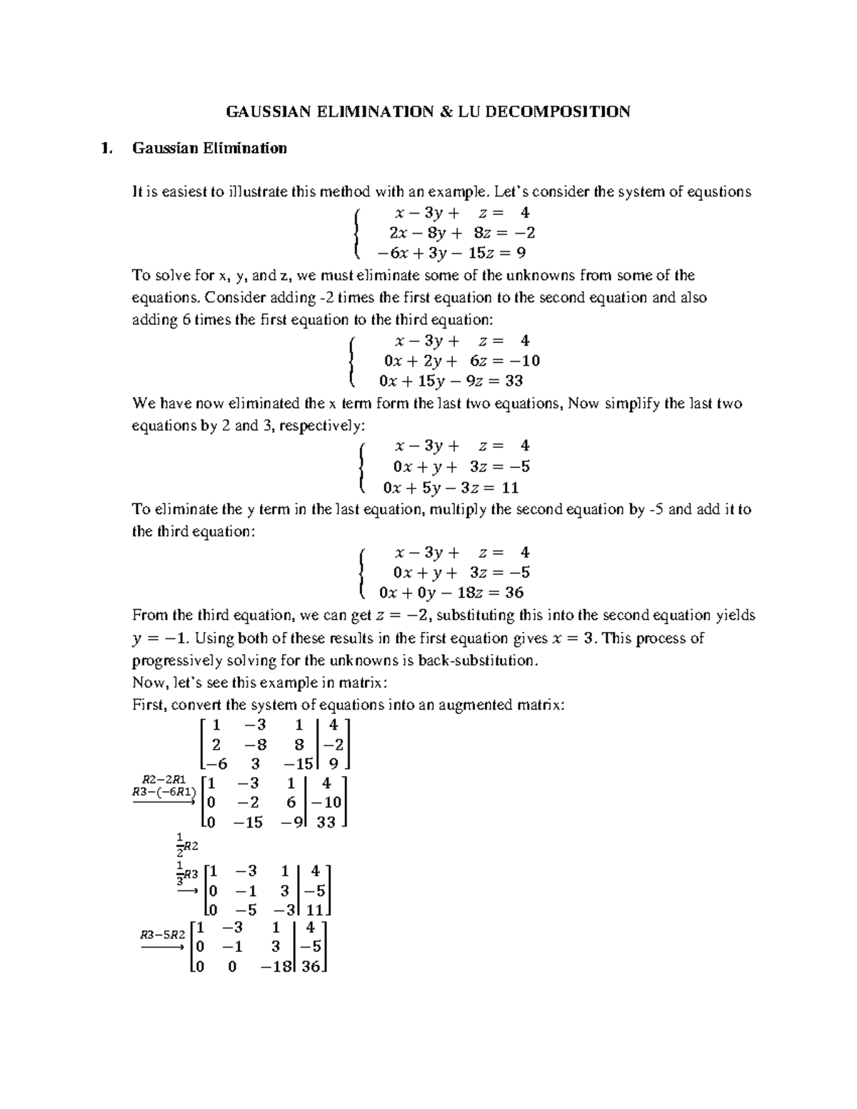 Gaussian Elimination AND LU Decomposition - GAUSSIAN ELIMINATION & LU ...