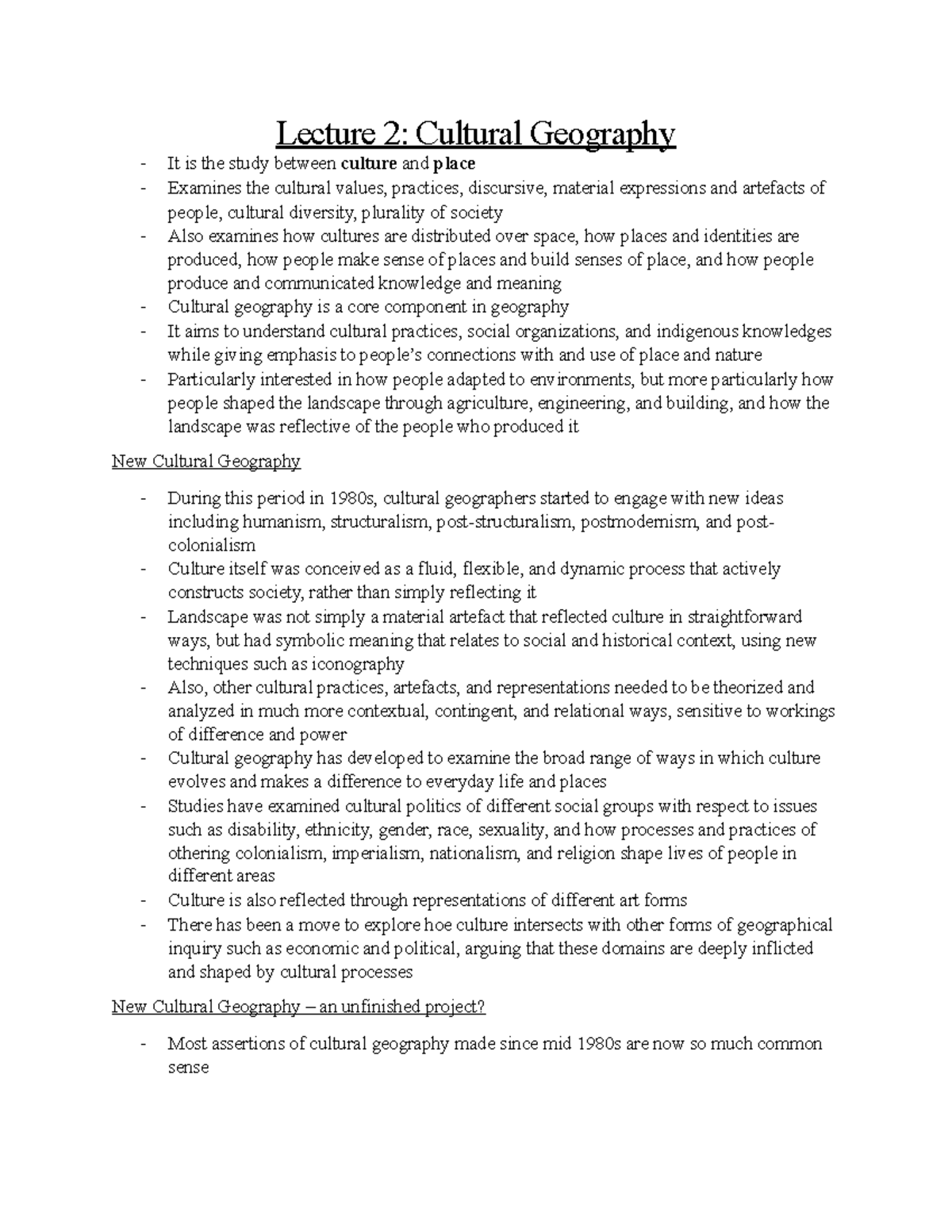 Lecture 2 Cultural Geography People Places Environments - Lecture 2 ...