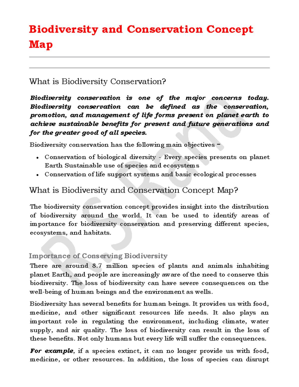 Biodiversity And Conservation Concept Map Biodiversity And
