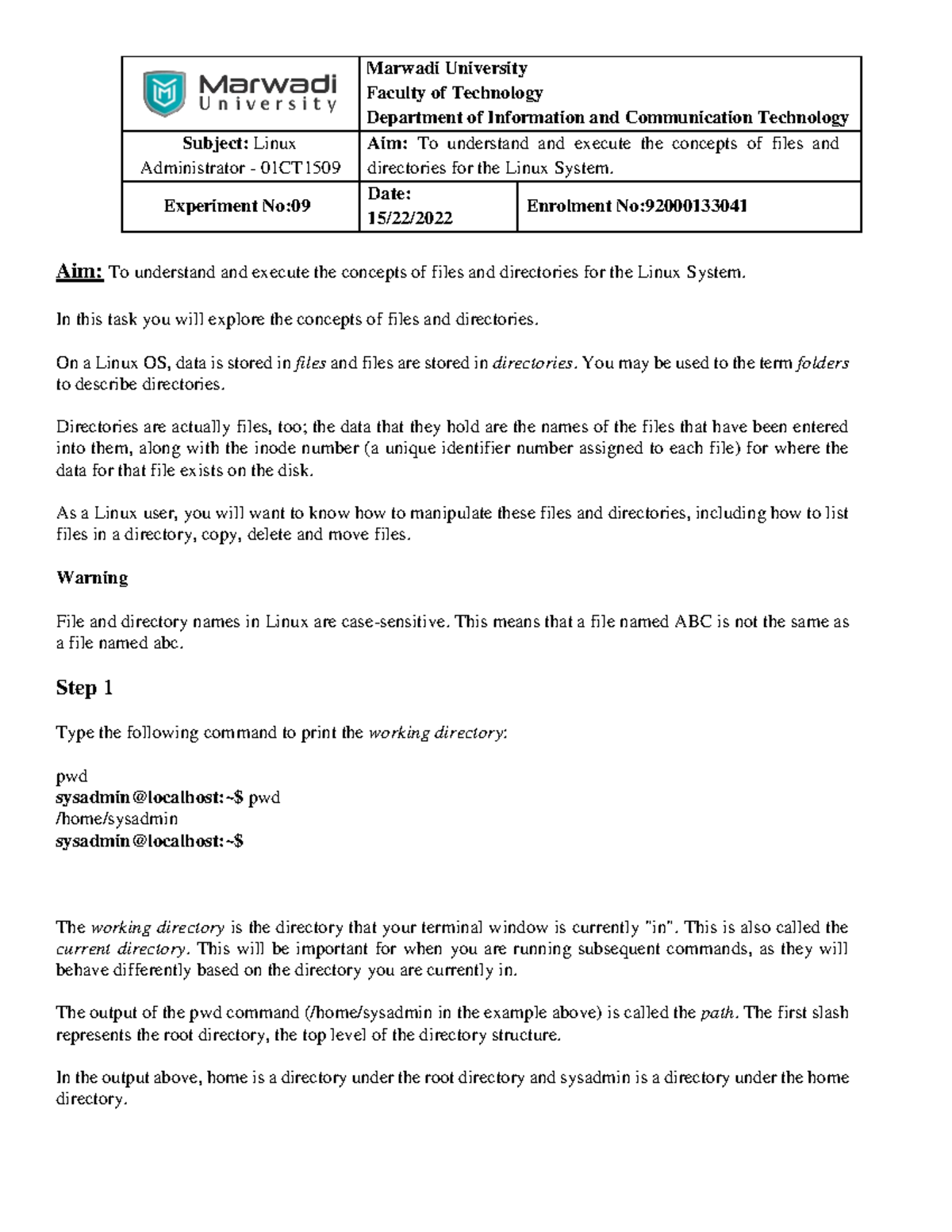 Experiment No 09 Understand And Execute The Concepts Of How To List Files And Directories For