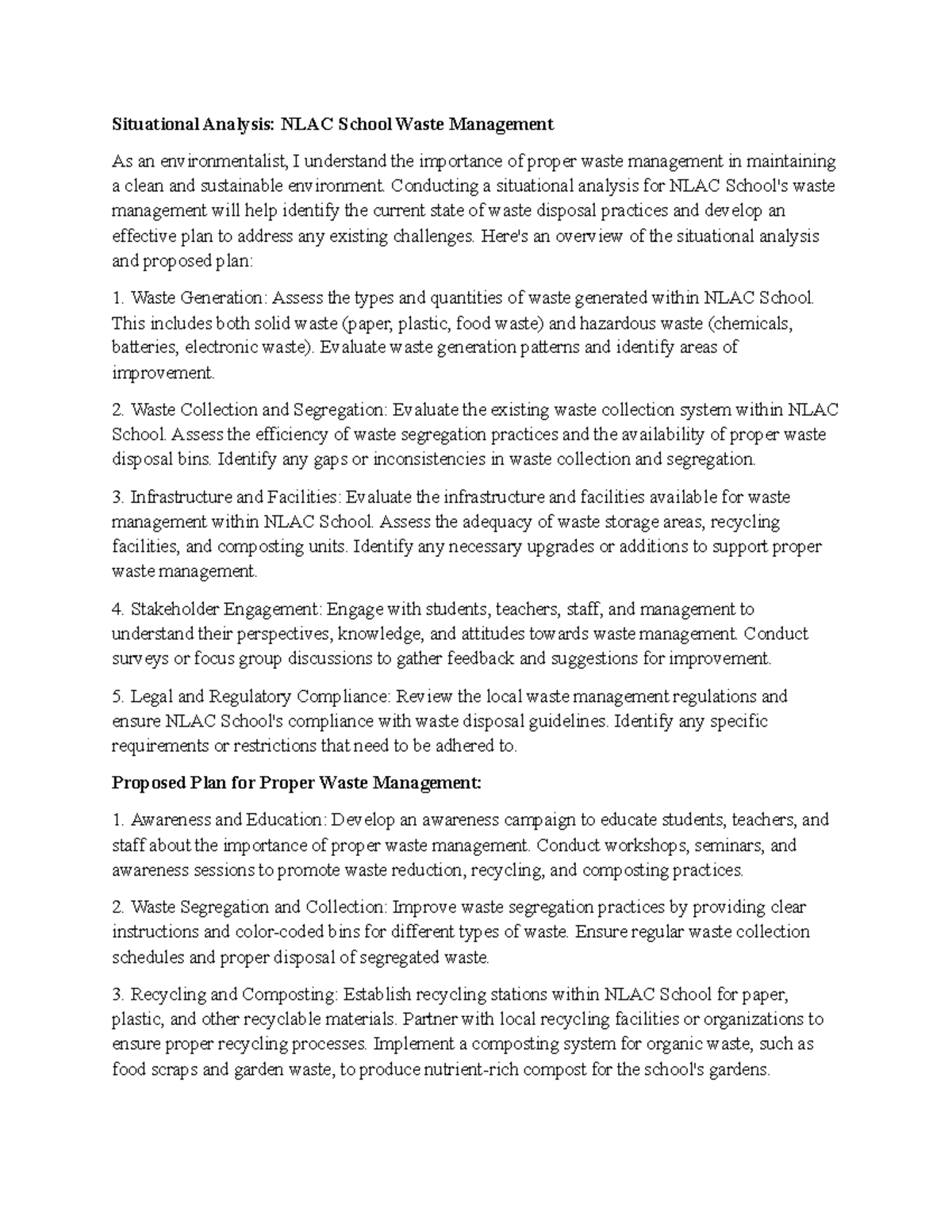 STS ( Situational Analysis) - Situational Analysis: NLAC School Waste ...