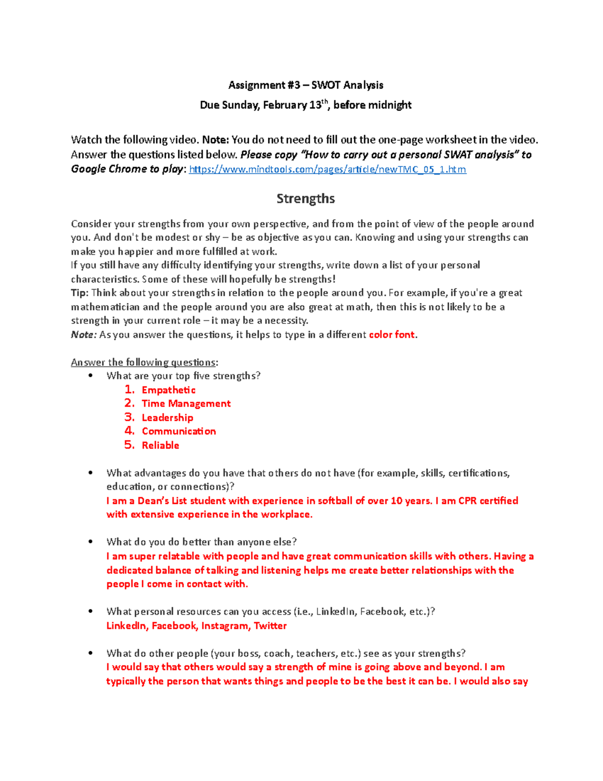 Assignment #3 SWOT Analysis Assignment - Assignment #3 – SWOT Analysis ...