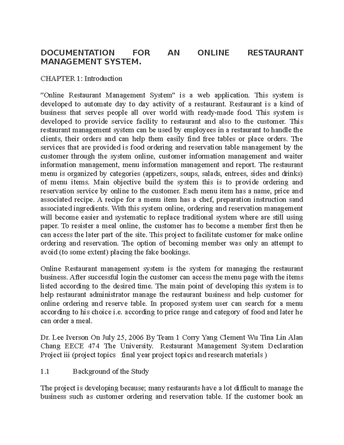 Documentation FOR AN Online Restaurant Management System ...