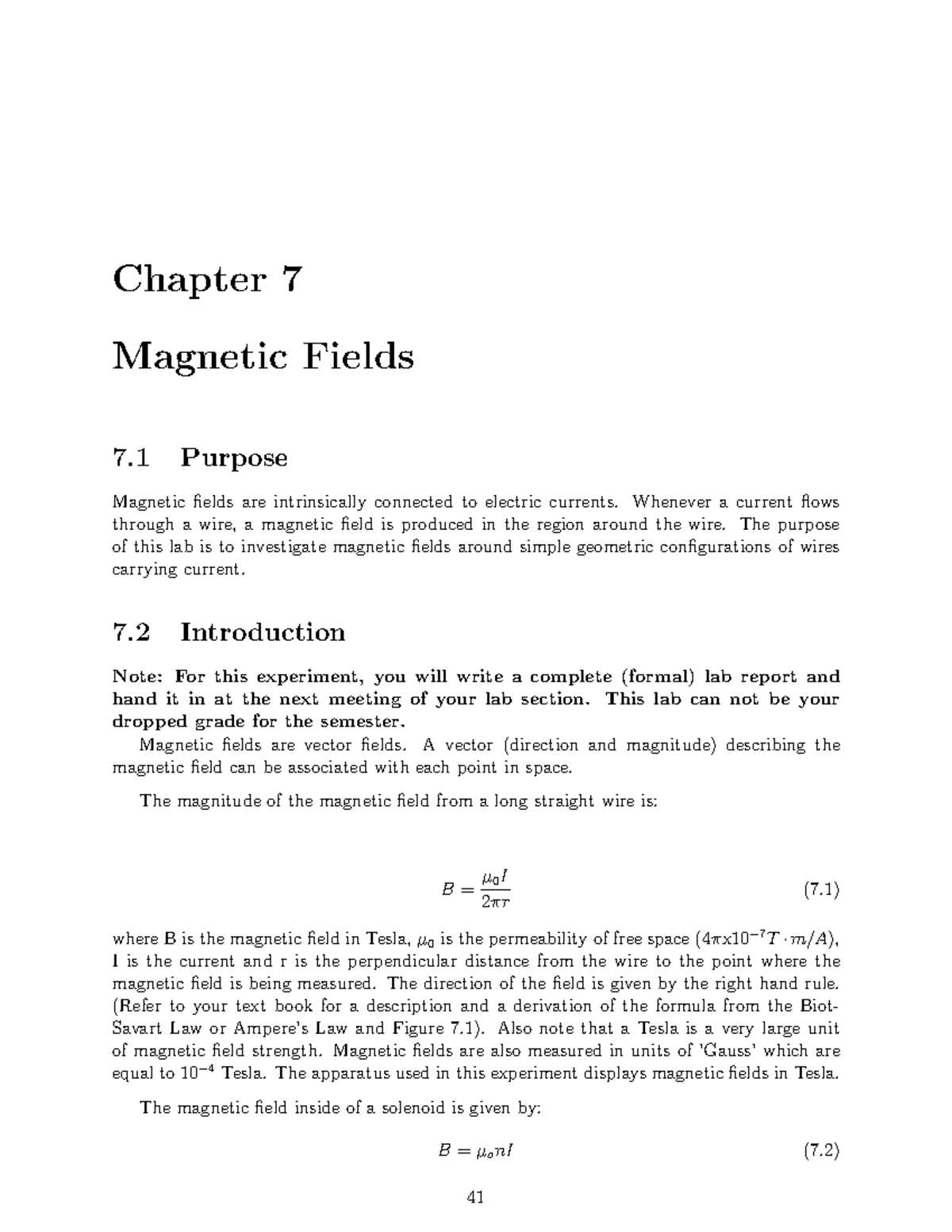 Ch7 - lab report - Chapter 7 Magnetic Fields 7 Purpose Magnetic fields ...