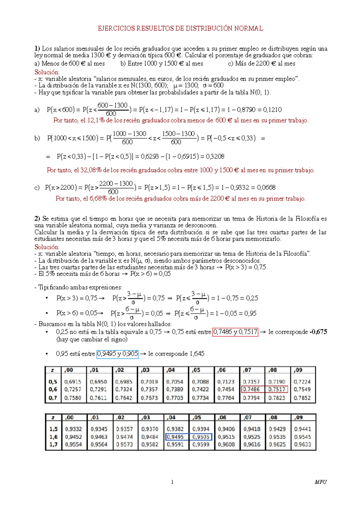 Normal - nada - EJERCICIOS RESUELTOS DE DISTRIBUCIÓN NORMAL Los ...