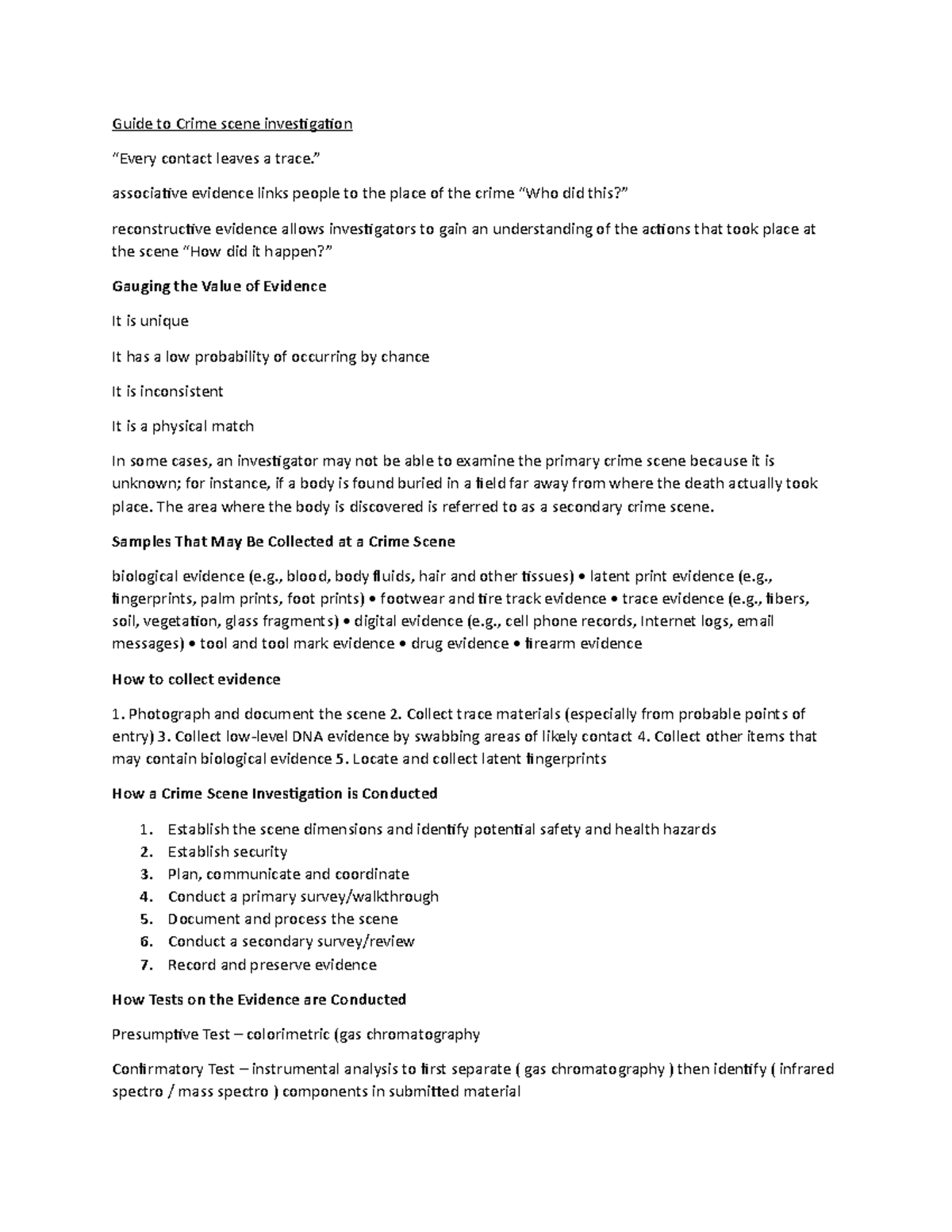 Forensic notes ( crime scene construction ) - Guide to Crime scene ...