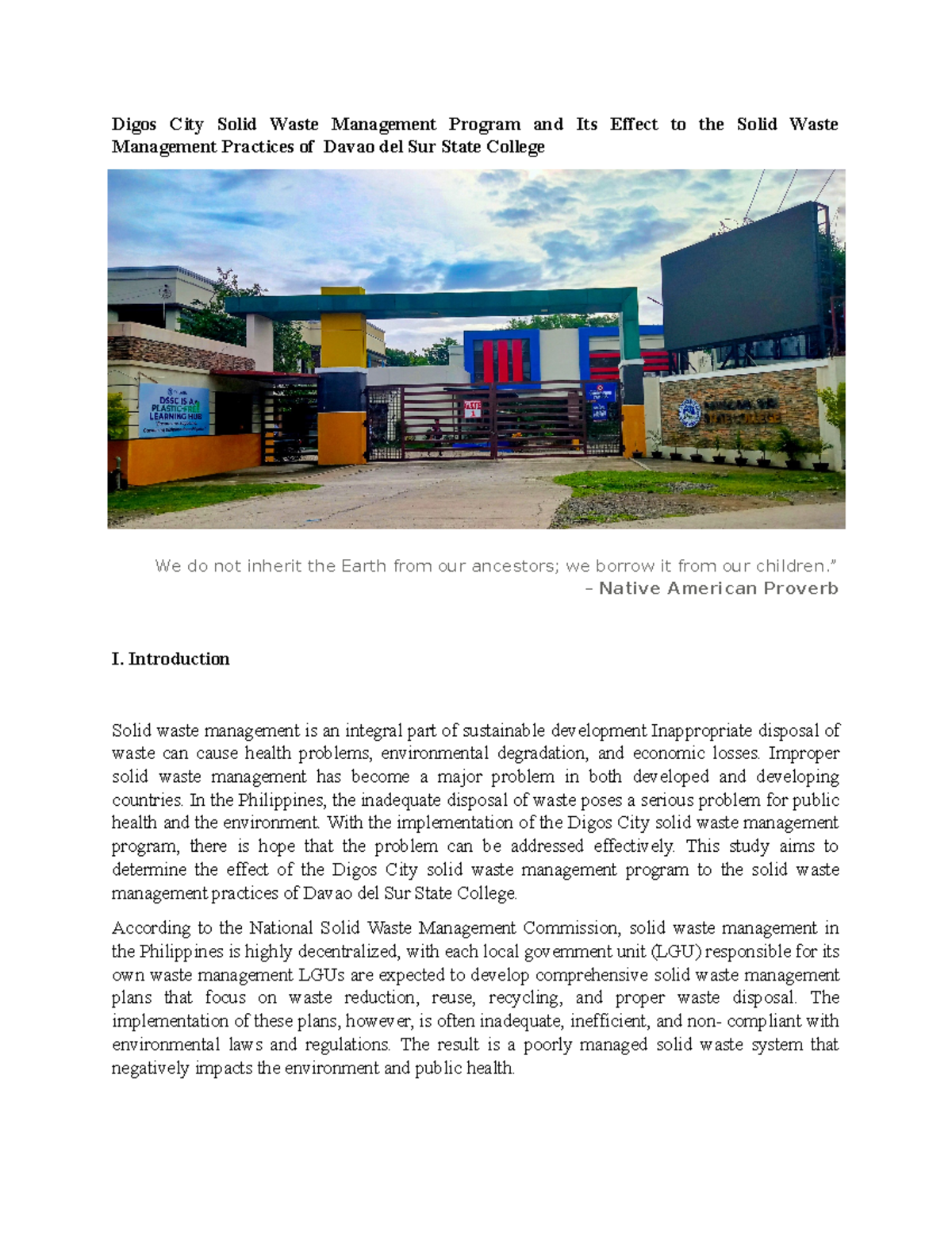 Solid waste mgt-dssc Capstone - Digos City Solid Waste Management ...