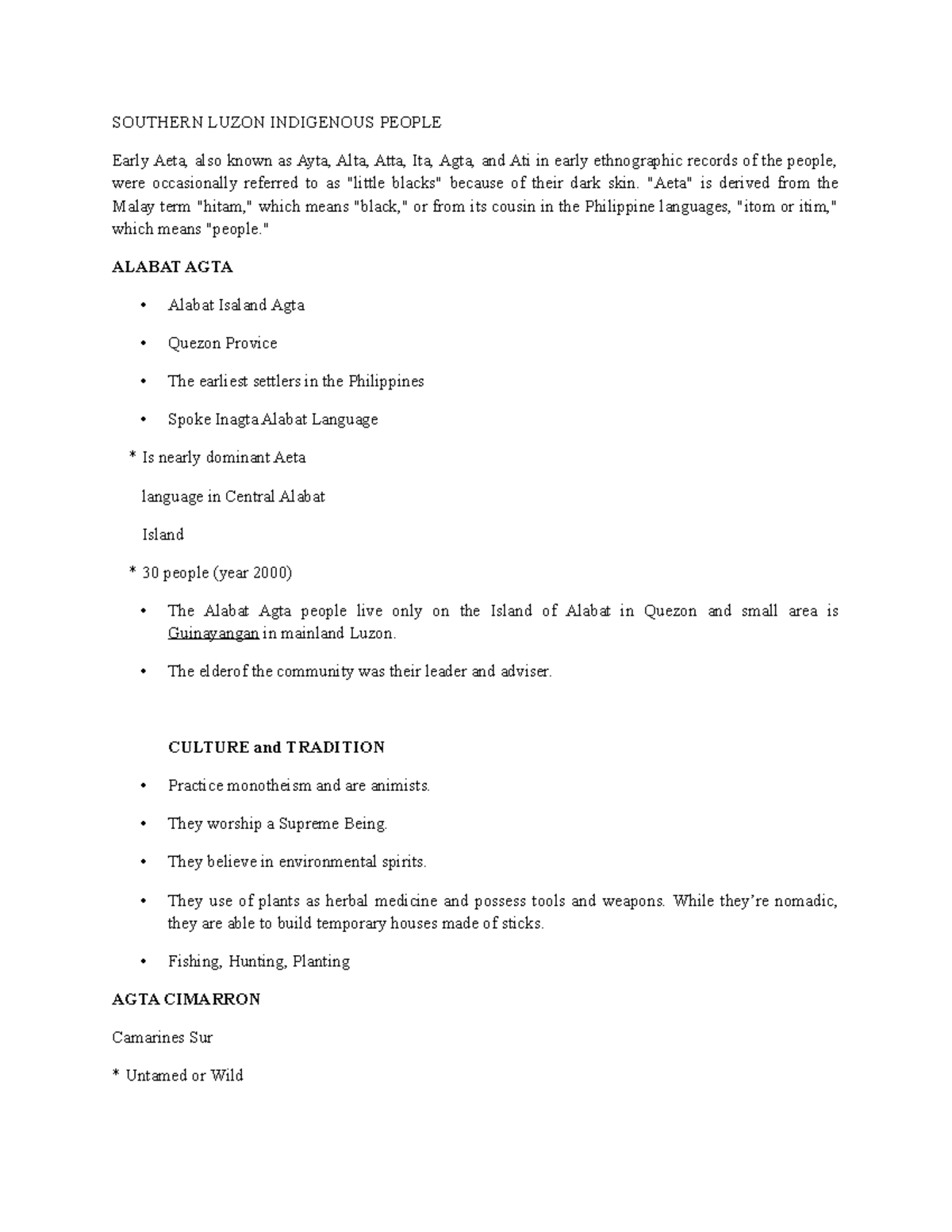 Southern Luzon Indigenous People - SOUTHERN LUZON INDIGENOUS PEOPLE ...