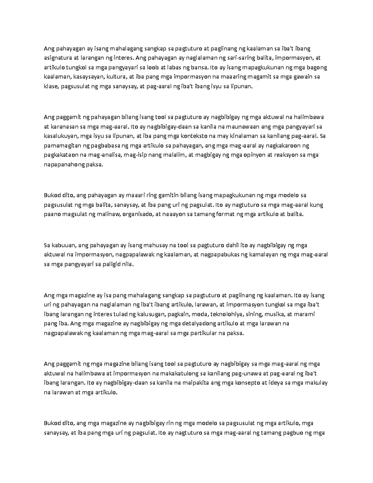 Pahayagan,magasin at diksyunaryo - Ang pahayagan ay isang mahalagang ...