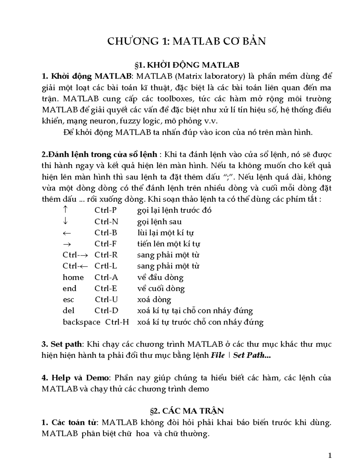 Chuong 1 Matlab co ban - CH ̄¡NG 1: MATLAB C¡ BÀN ß1. KHàI ĐÞNG MATLAB 1. Khái đßng MATLAB ...