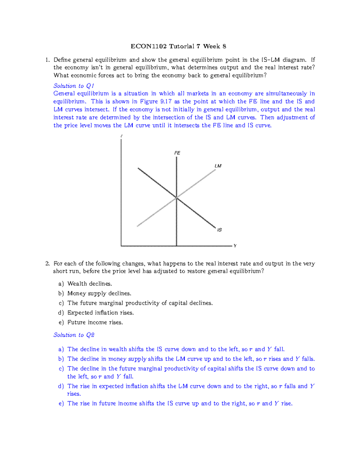 Tutorial 7 ECON1102 sol - ECON1102 Tutorial 7 Week 8 Define general equilibrium and show the ...