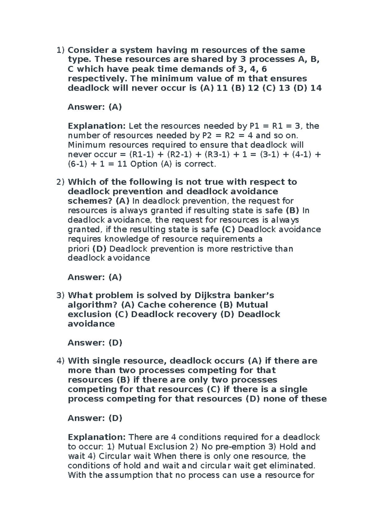 COSS sample Qs - 1) Consider a system having m resources of the same ...