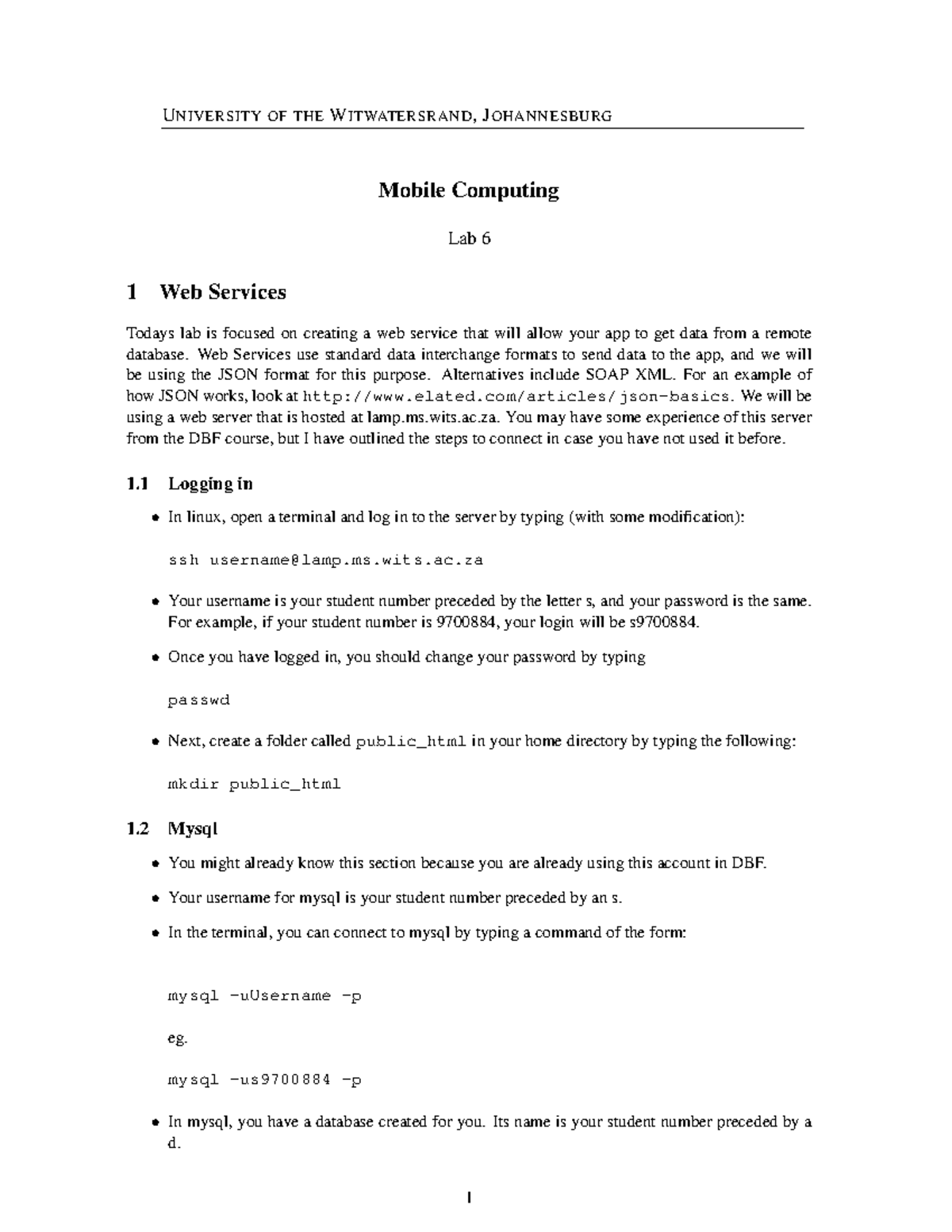 Lab6 Lab 6 For Mobile Computing University Of Thewitwatersrand Johannesburg Mobile 