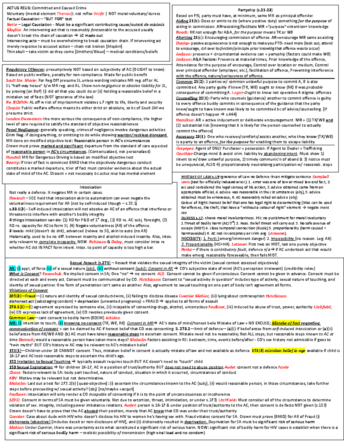 Final Crim Cheat Sheet - Partyship (s-23) Based on PFJ, party must have ...