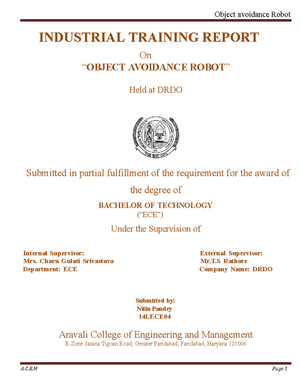 Object avoidance Robot Industrial Training - Object avoidance Robot A.C ...