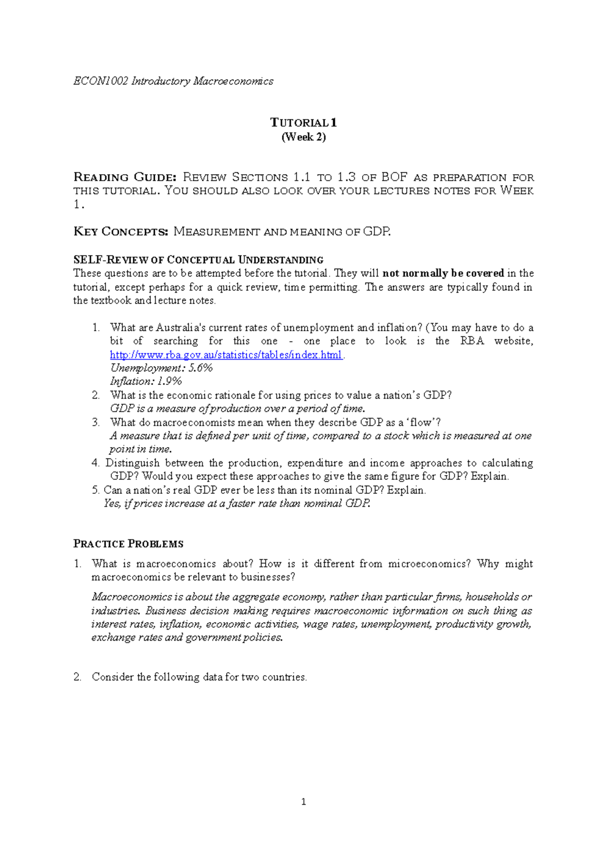 Tutorial 01 _Questions_.doc - ECON1002 Introductory Macroeconomics TUTORIAL 1 (Week 2) READING ...