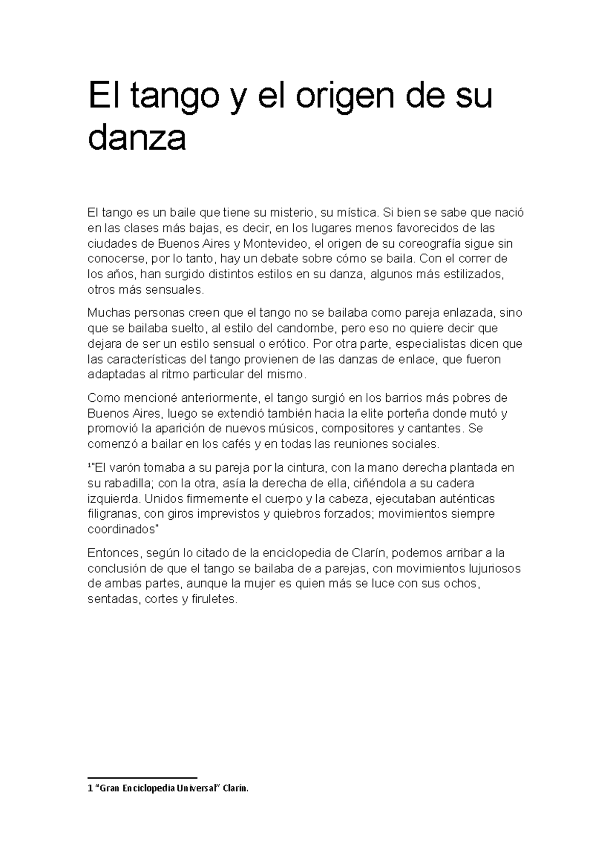 Ensayo - El tango y el origen de su danza El tango es un baile que ...