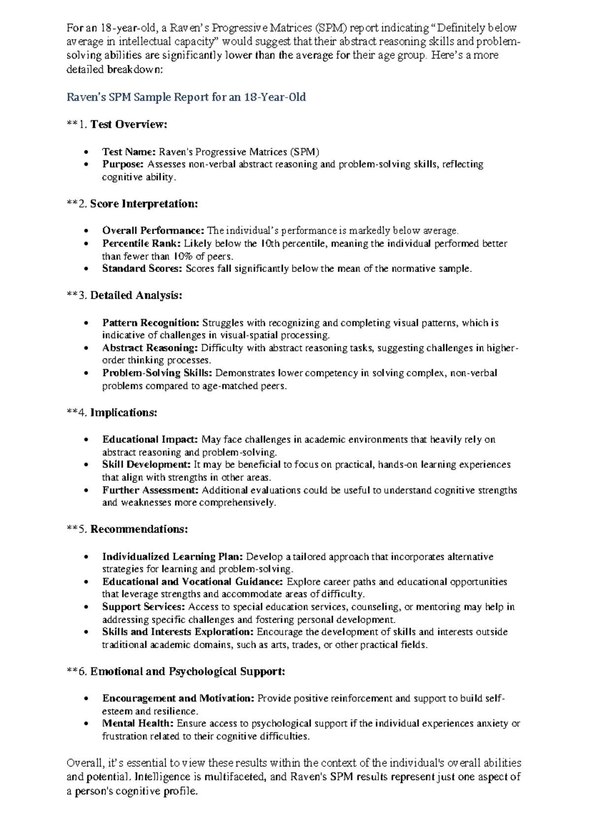 Psychometry report - Vanderbilt ADHD Scale - For an 18-year-old, a ...