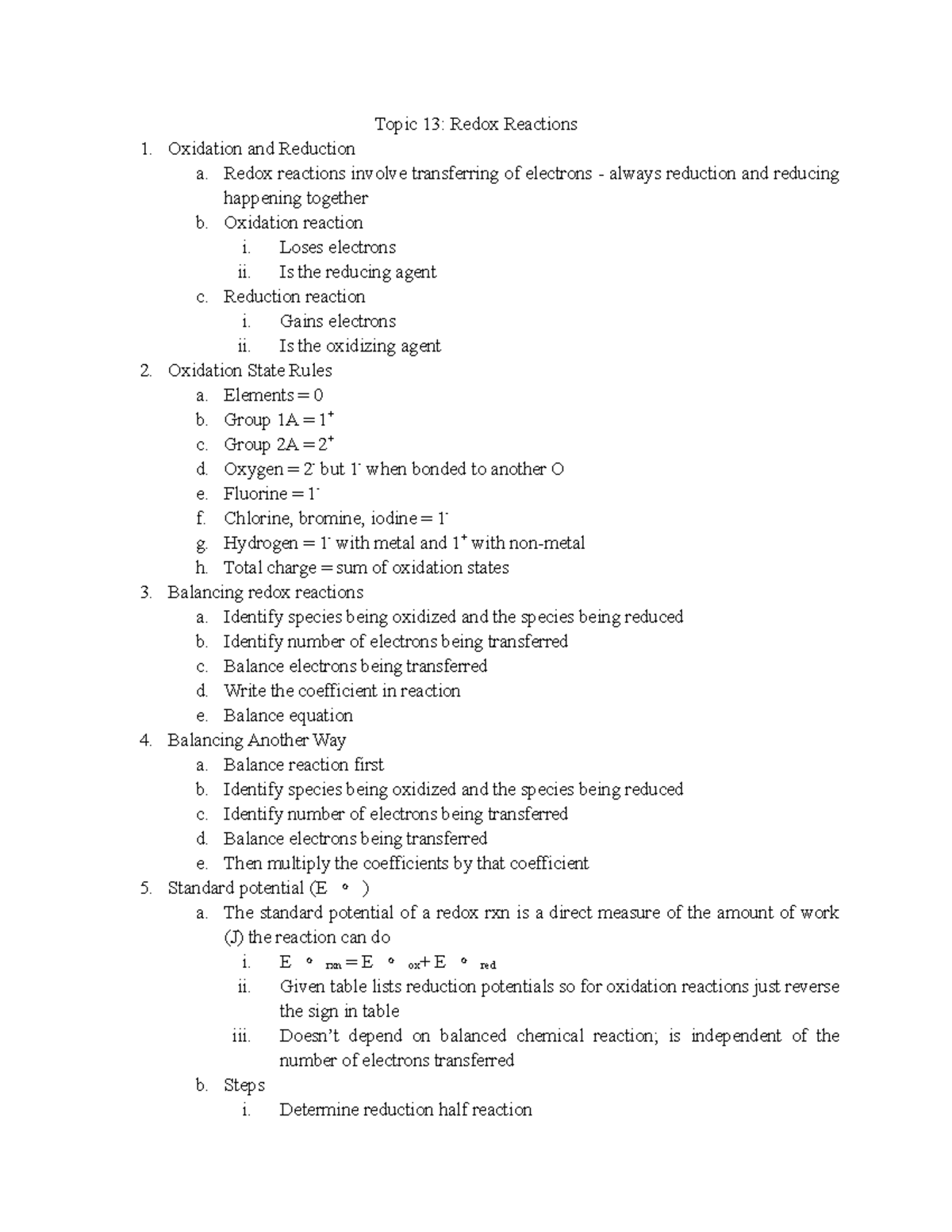 Topic 13 Redox Reactions - Topic 13: Redox Reactions Oxidation and ...