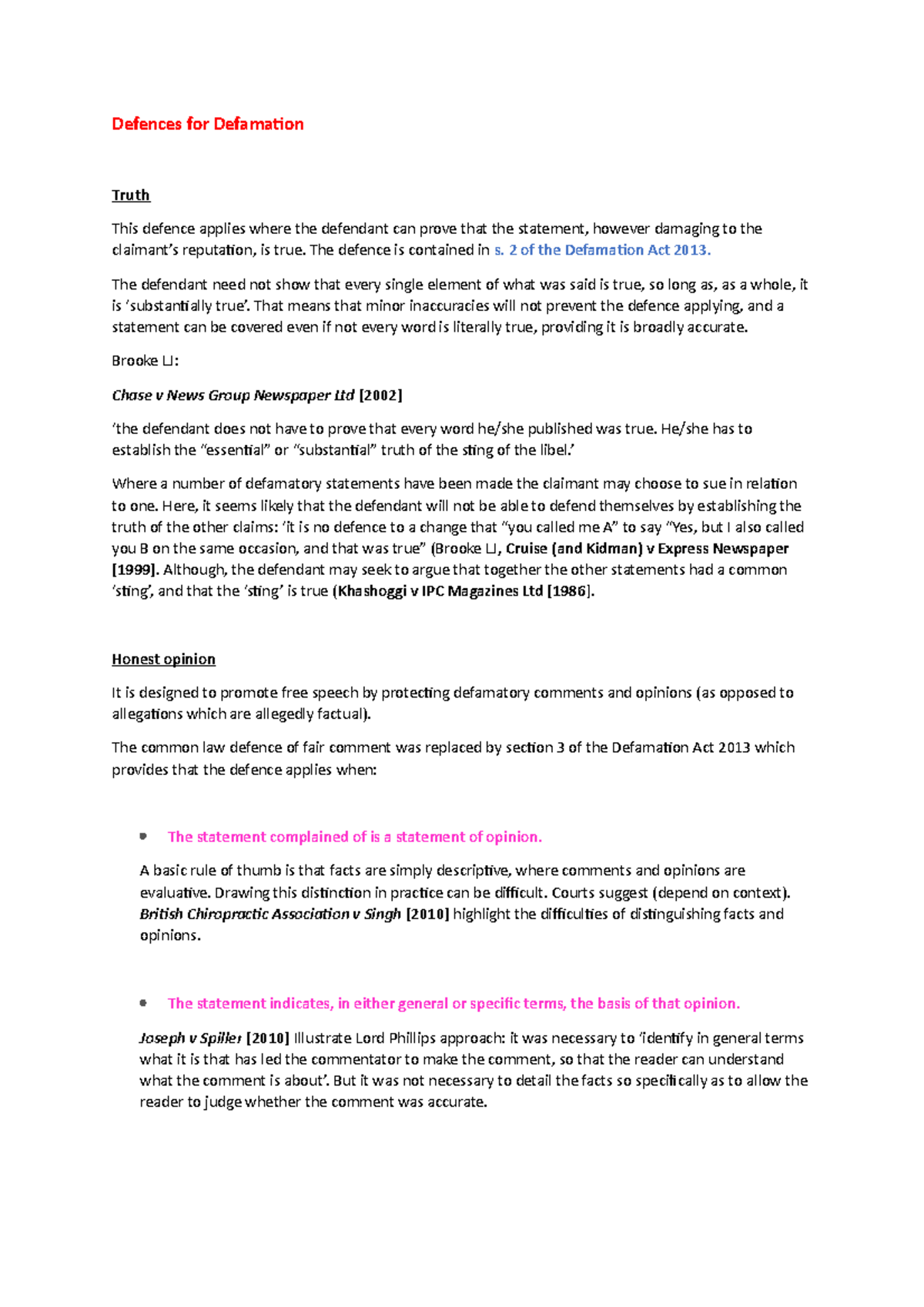 Defences for Defamation - Defences for Defamation Truth This defence ...