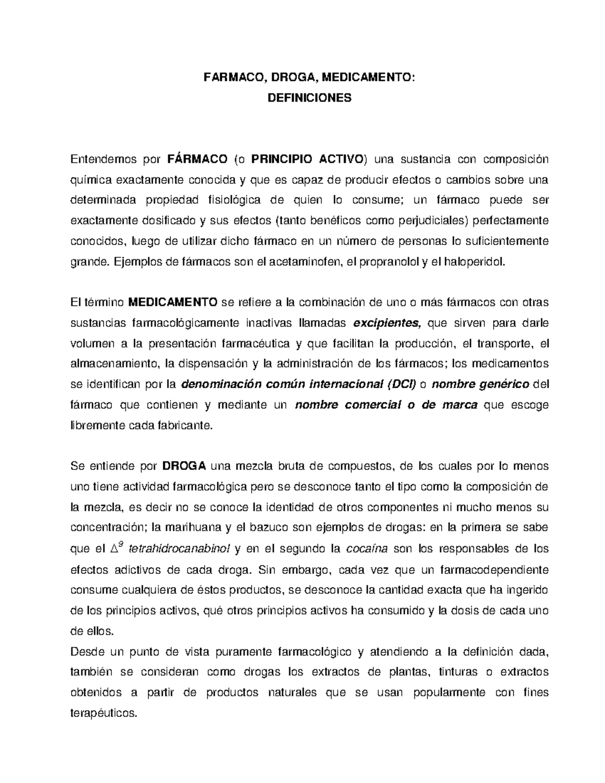 Farmaco 2c - conceptos - FARMACO, DROGA, MEDICAMENTO: DEFINICIONES ...