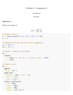 Assignment 13 - Calculus homework example - Calculus I / Assignment # Ava Reaume Fall 2021 ...