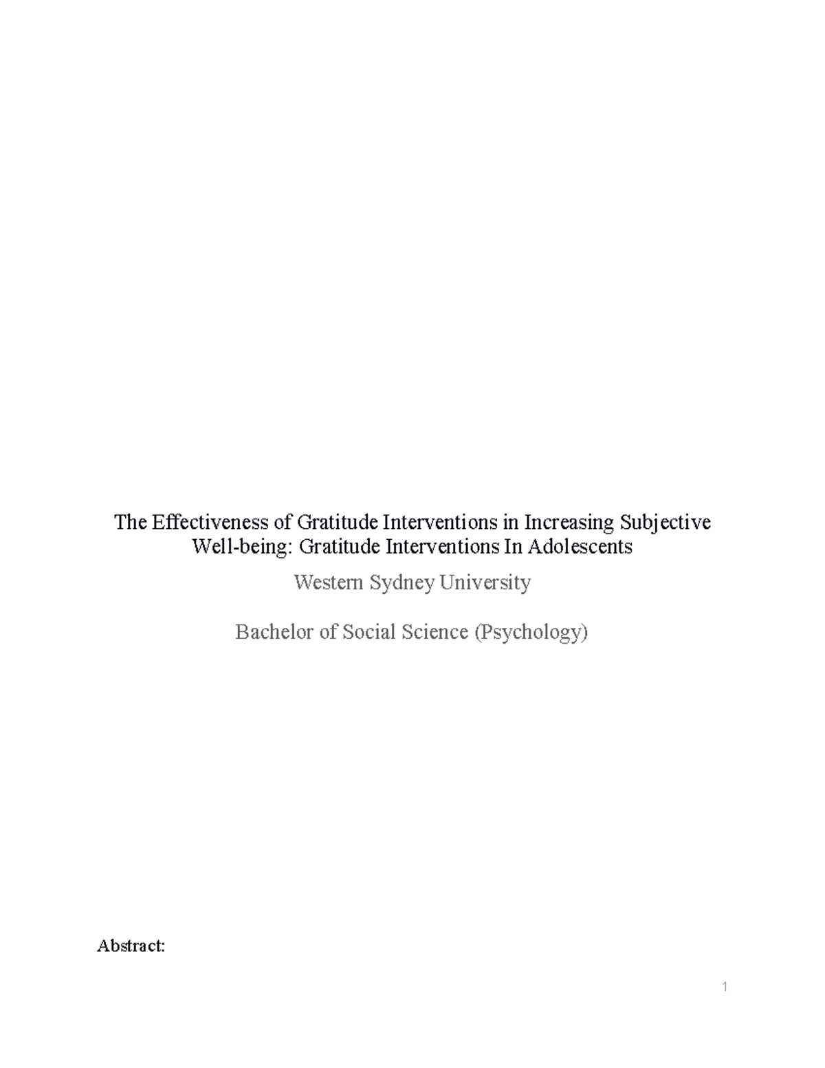 Literature Review Assesment TASK - The Effectiveness of Gratitude Interventions in Increasing ...