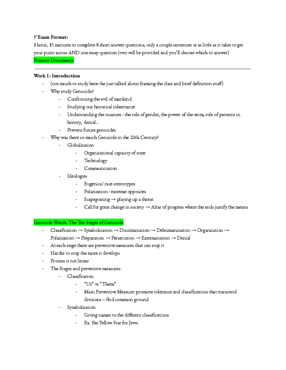 HIST 3281 (Genocide) Midterm Study Guide - †ˇExam Format: 1 hour, 15 ...