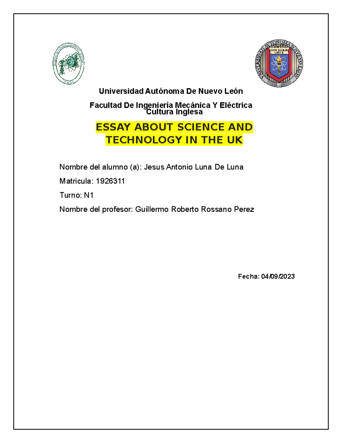 1926311-Luna De Luna- Essay About Science AND Technology IN THE UK ...