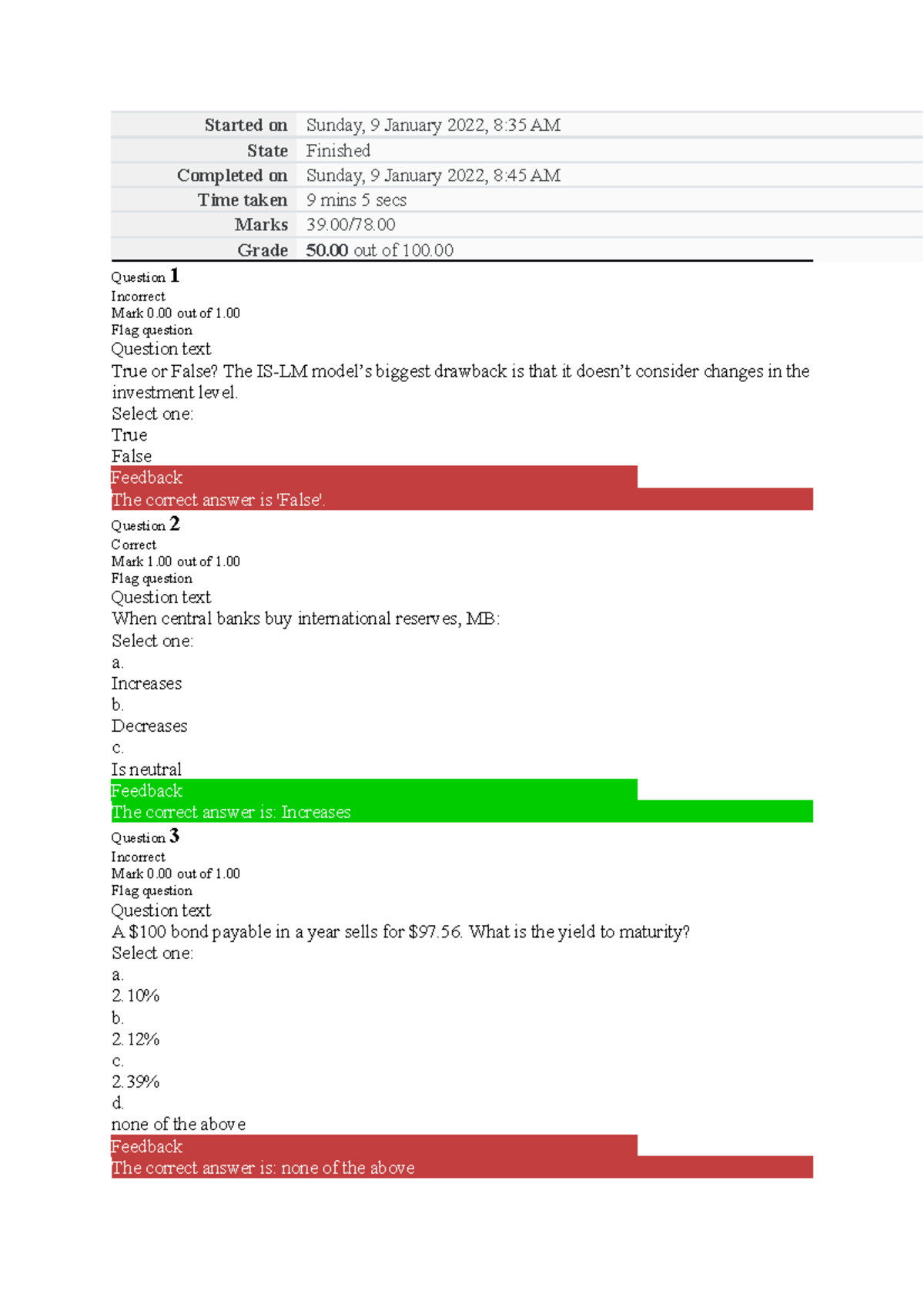 Bus 2203 Review Quiz unit 9 - Started on Sunday, 9 January 2022, 8:35 ...