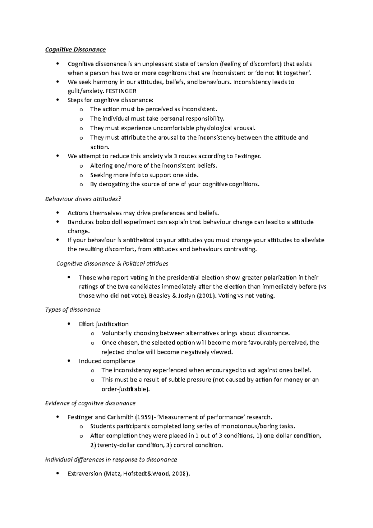 Cognitive dissonance - Rebecca Monk and Derek heim - PSY2113 - EdgeHill ...
