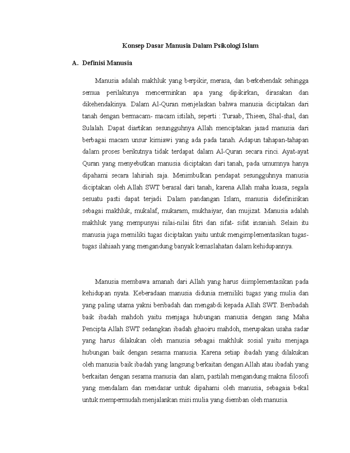 Konsep Dasar Manusia Dalam Psikologi Islam - Definisi Manusia Manusia ...