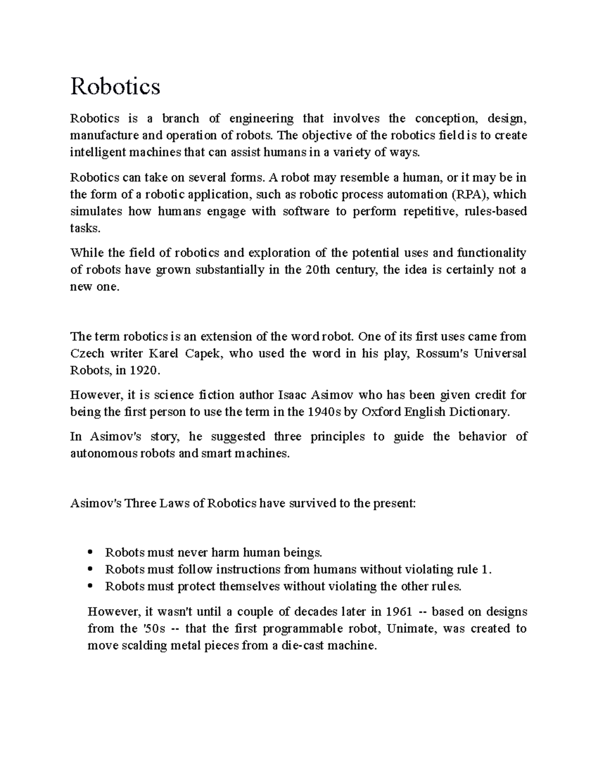 Robotics - Robotics Robotics is a branch of engineering that involves the conception, design ...