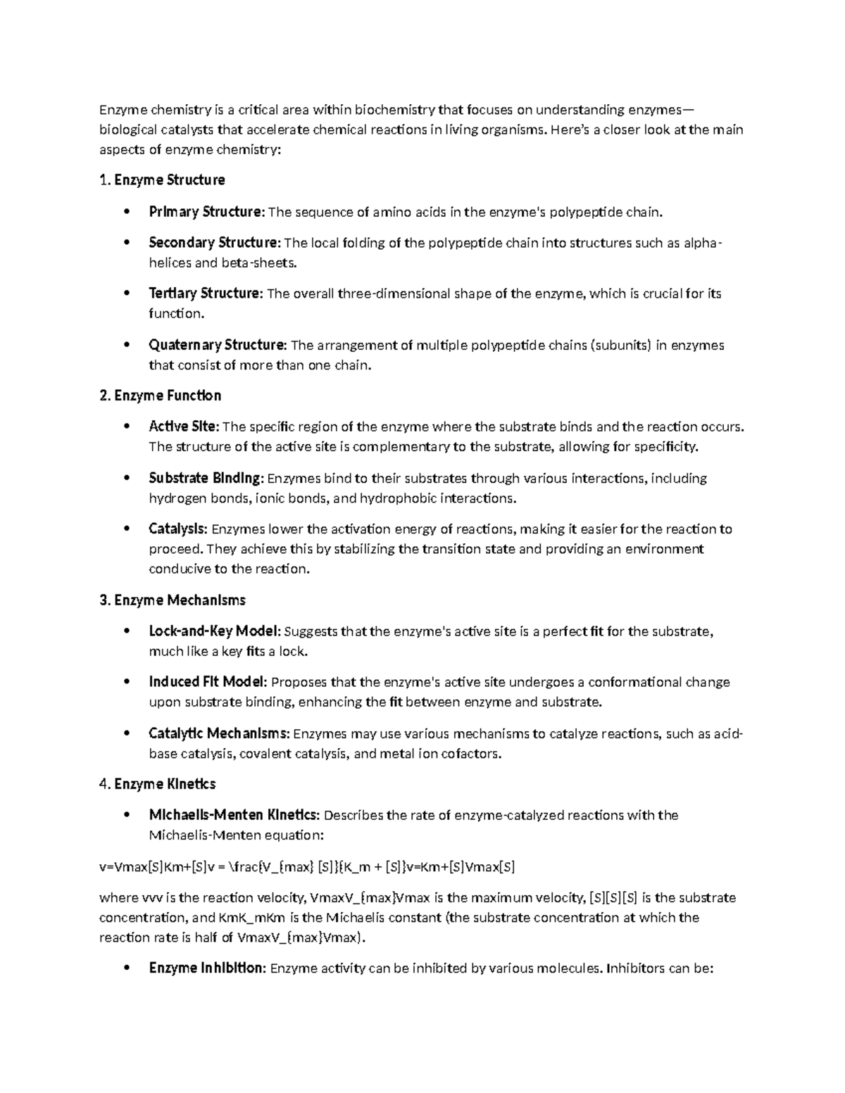Enzyme chemistry - assignment - Enzyme chemistry is a critical area ...