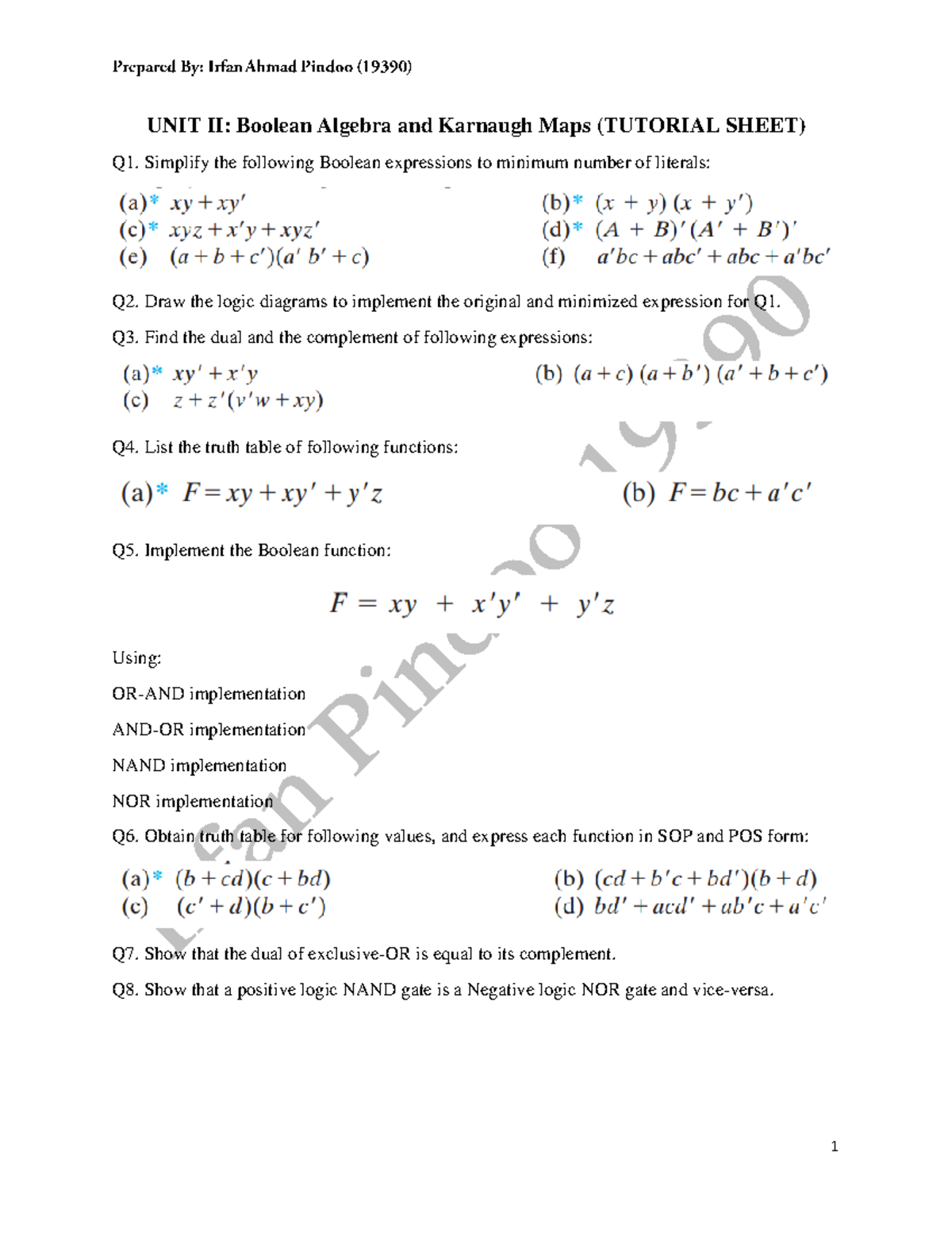 P3 - learning - UNIT II: Boolean Algebra and Karnaugh Maps (TUTORIAL ...