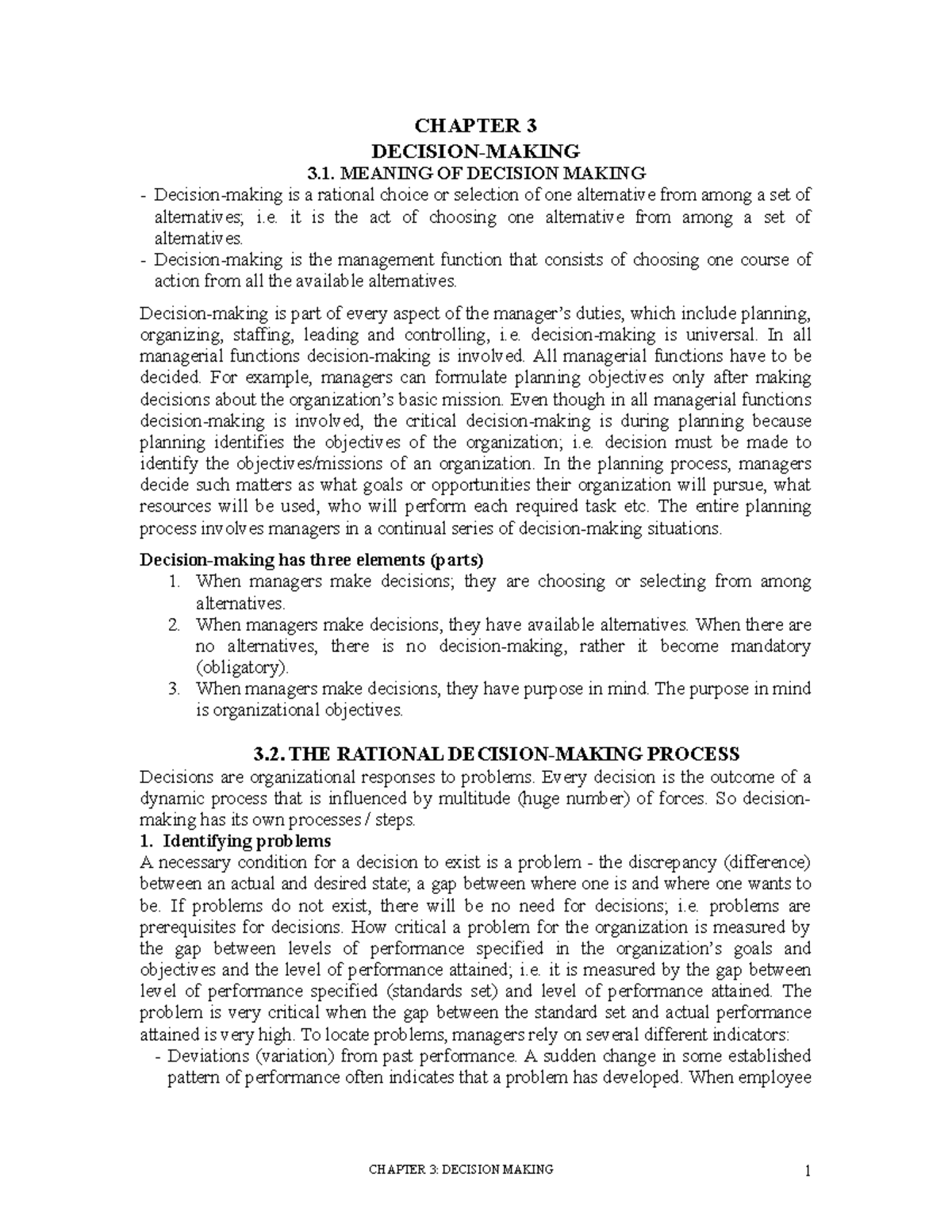 Ch-3 mgmt - lecture note materials for all - CHAPTER 3 DECISION-MAKING ...