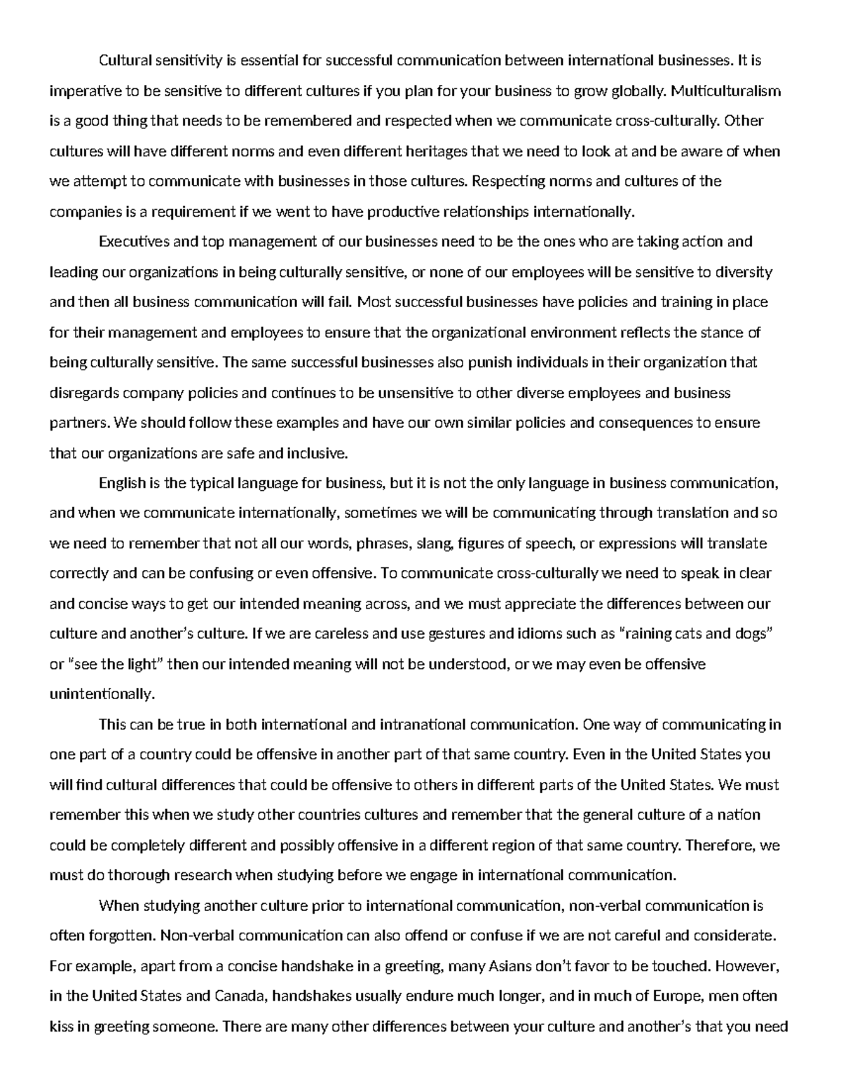 Task 1 Cultural sensitivity Essay - Cultural sensitivity is essential ...
