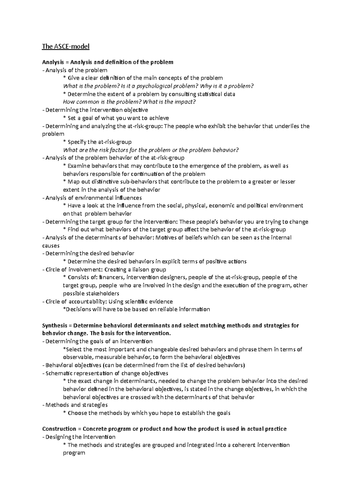 The ASCE - The ASCE-model Analysis = Analysis and definition of the ...
