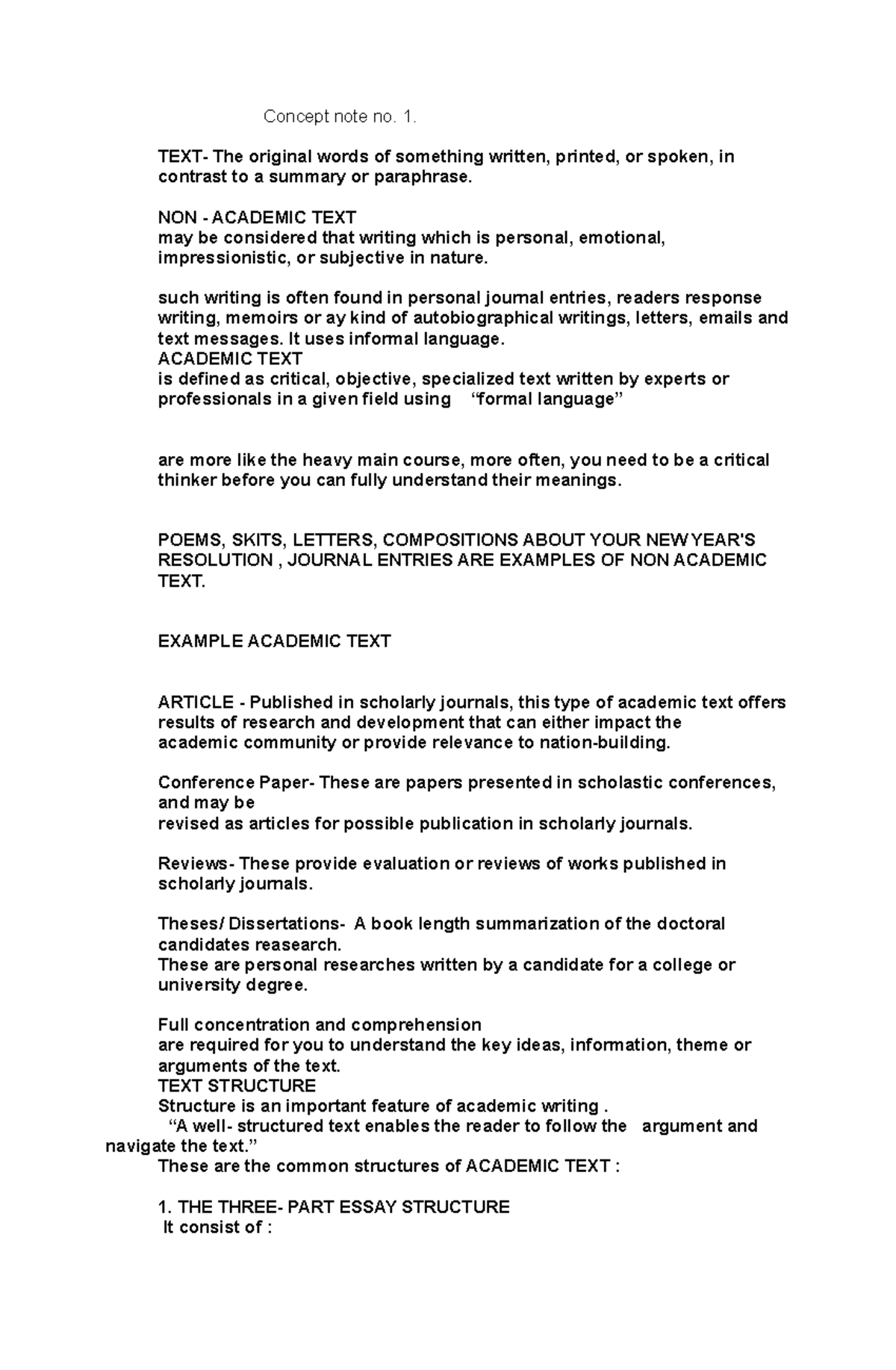 Concept note in eapp - Concept note no. 1. TEXT- The original words of ...