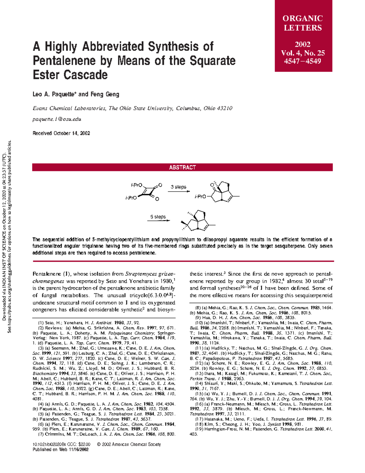 Pentalenene - research paper - A Highly Abbreviated Synthesis of ...