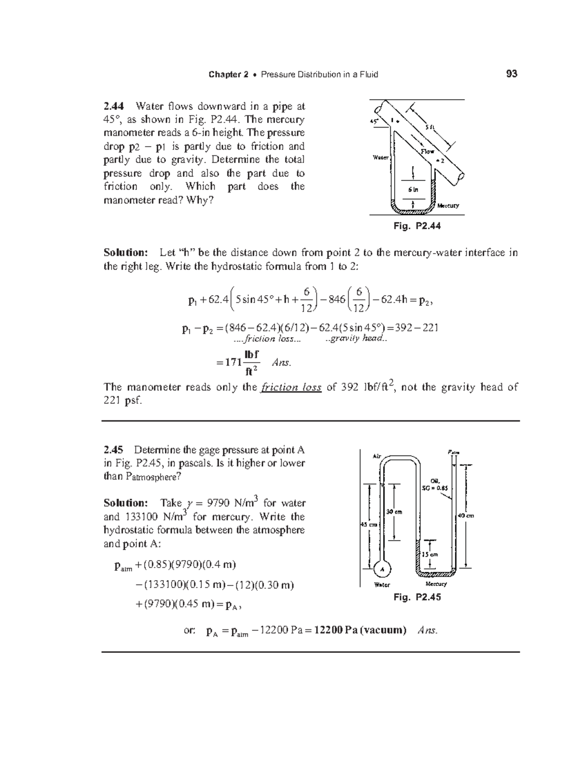 White P2 44 - Chapter 2 Pressure Distribution in a Fluid 93 2 Water ...