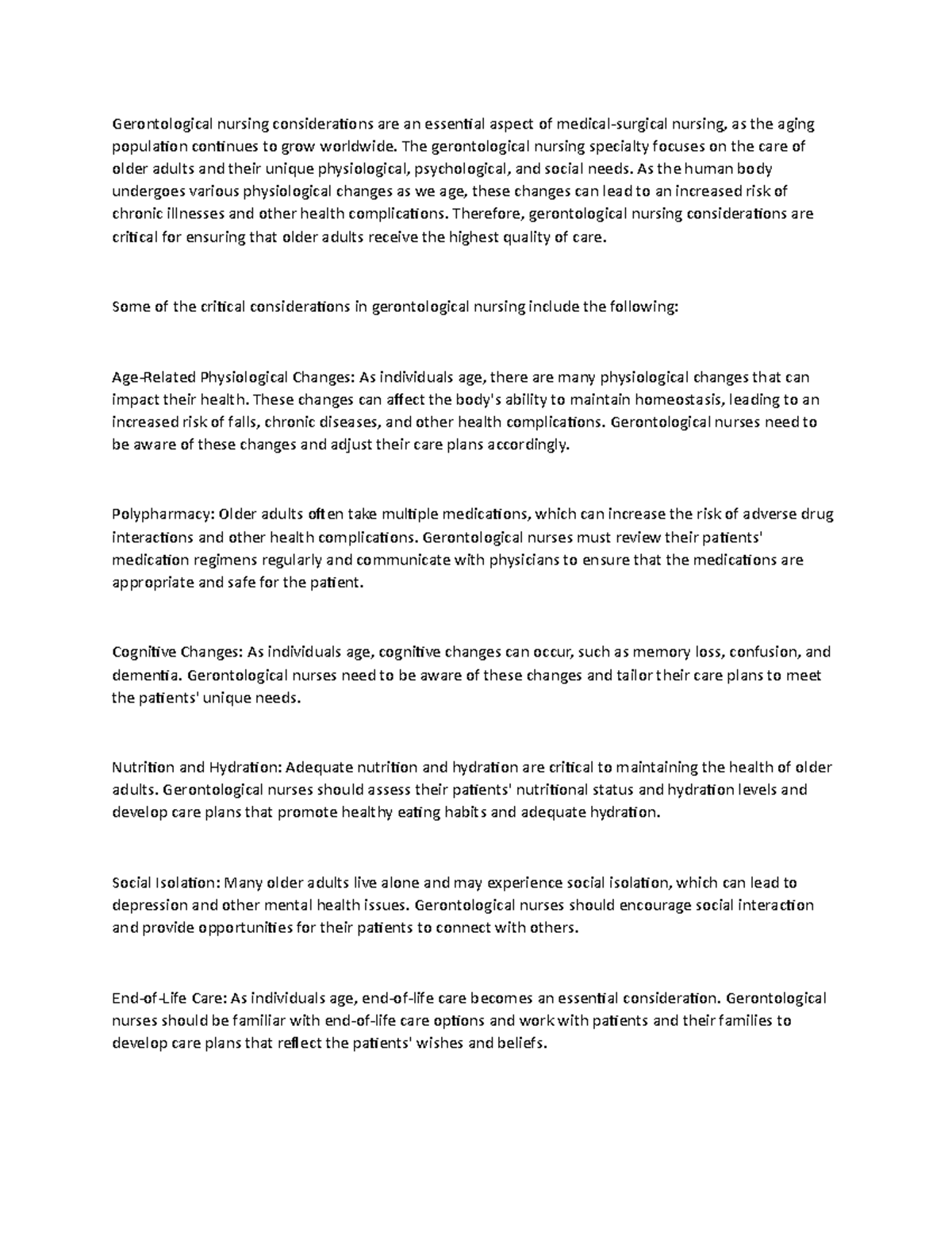 Gerontological nursing considerations are an essential aspect of ...