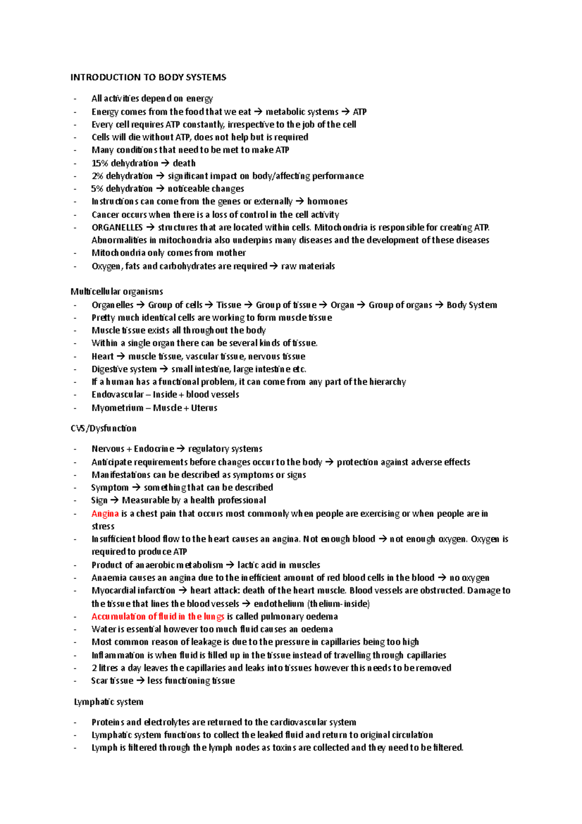 Introduction TO BODY Systems - INTRODUCTION TO BODY SYSTEMS All ...