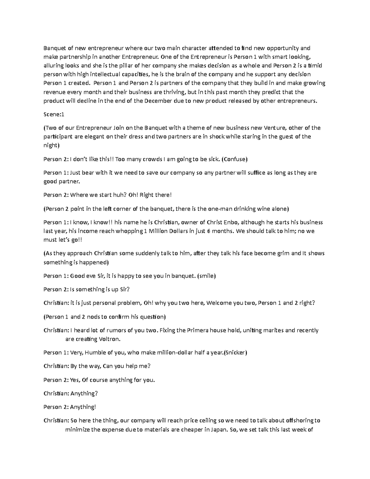 Script - High of people - Banquet of new entrepreneur where our two ...