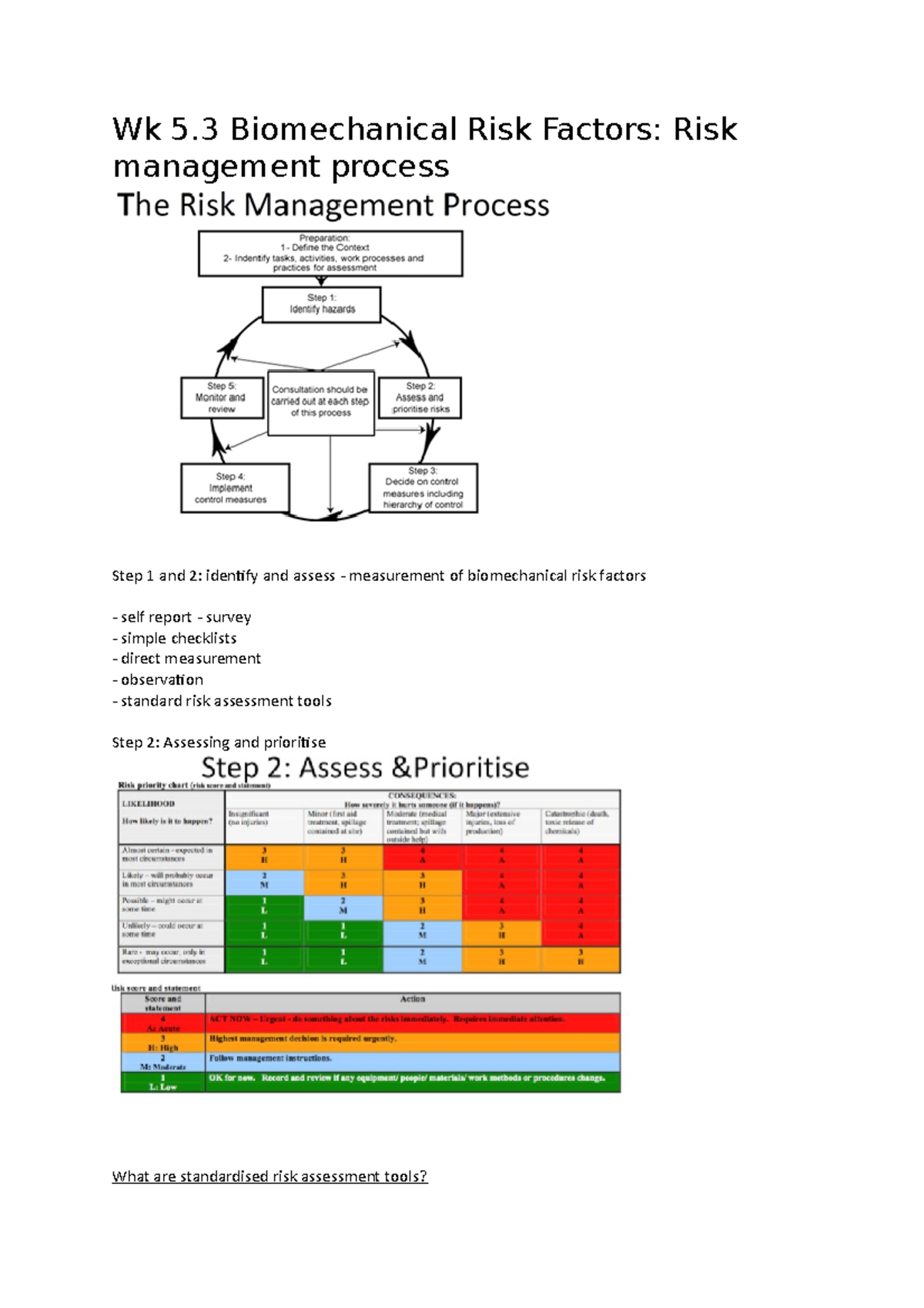 Wk 5.3 Biomechanical Risk Factors- Risk management process - driving ...